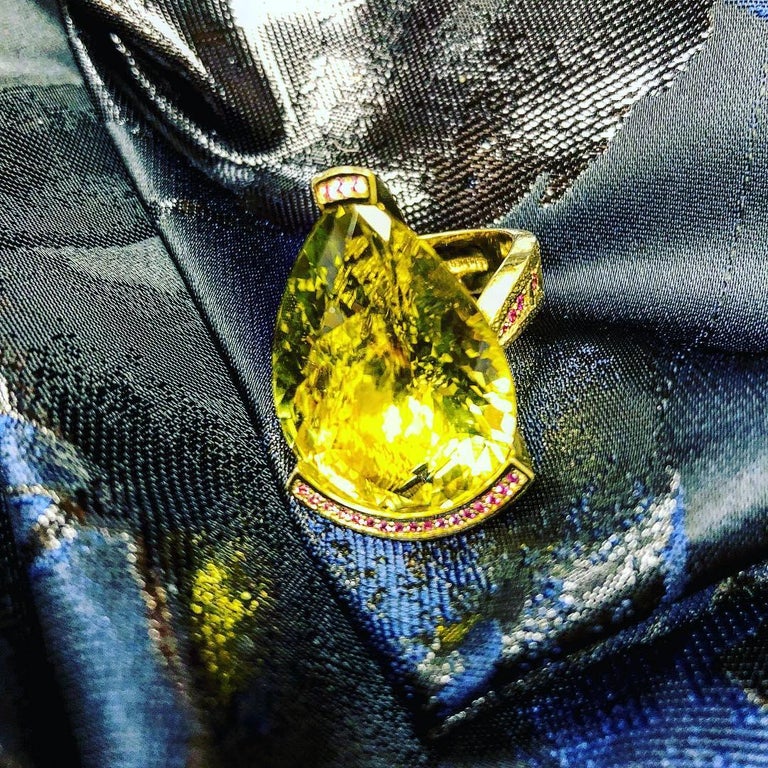 Alex Soldier Lemon Quartz Sapphire Hand-Textured Gold Swan Cocktail ...