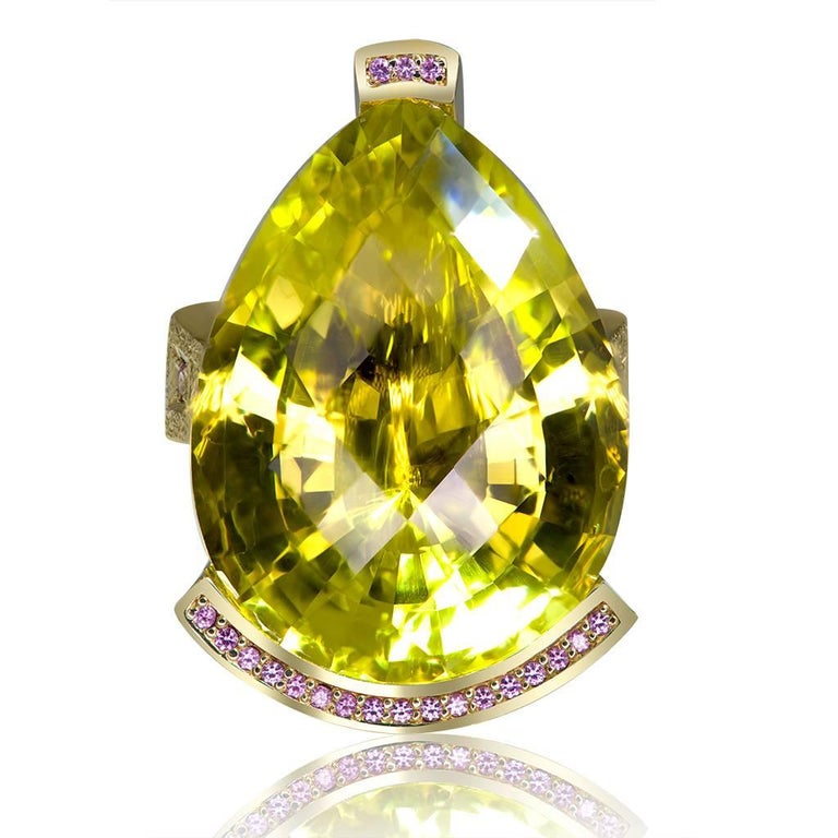 Alex Soldier Lemon Quartz Sapphire Hand-Textured Gold Swan Cocktail ...