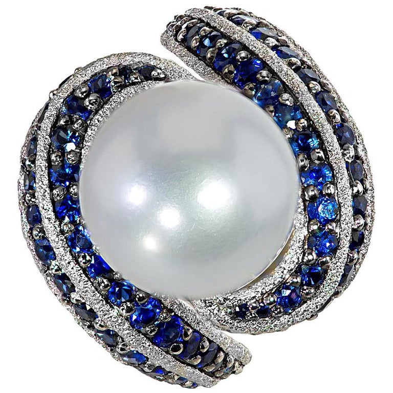 Alex Soldier Sapphire Pearl Gold Textured Ring One of a Kind For Sale ...