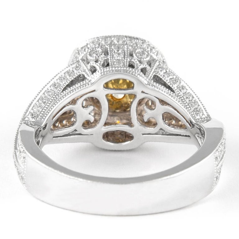 Alexander 1.31ct Fancy Intense Yellow Cushion Diamond with Halo Ring ...