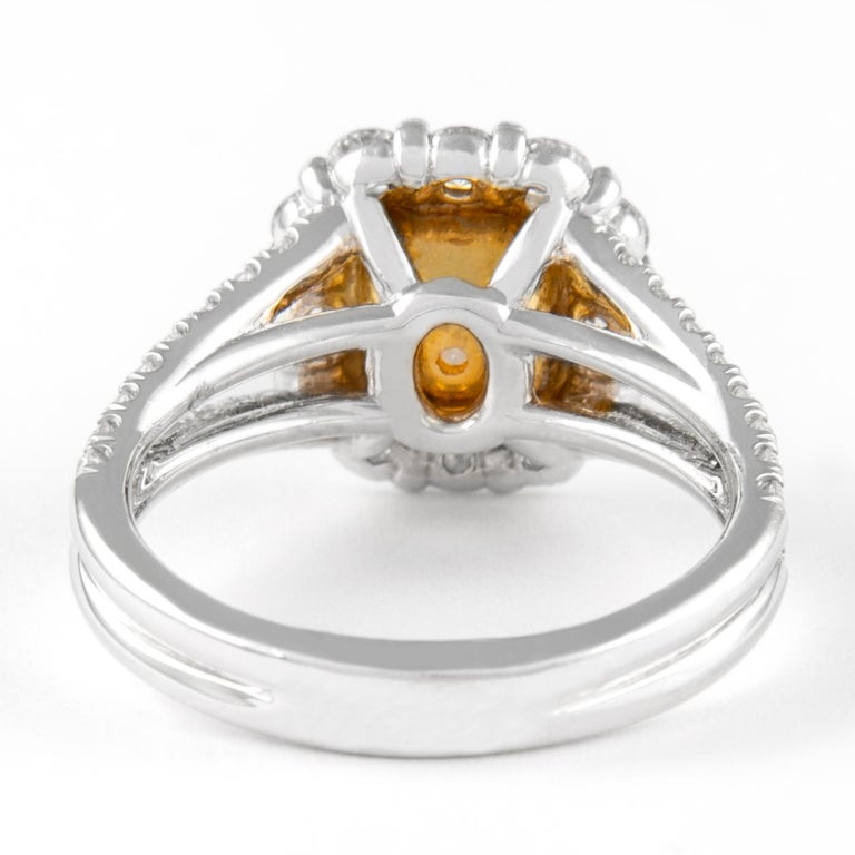 Alexander 1.52ct Fancy Intense Yellow VS2 Radiant Diamond with Halo Ring 18k For Sale at 1stDibs