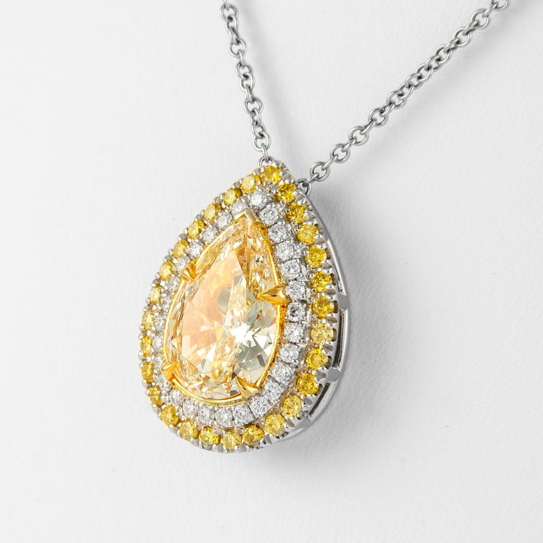 Alexander 2.27ct Fancy Light Yellow Pear Diamond 18k Gold Pendant ...