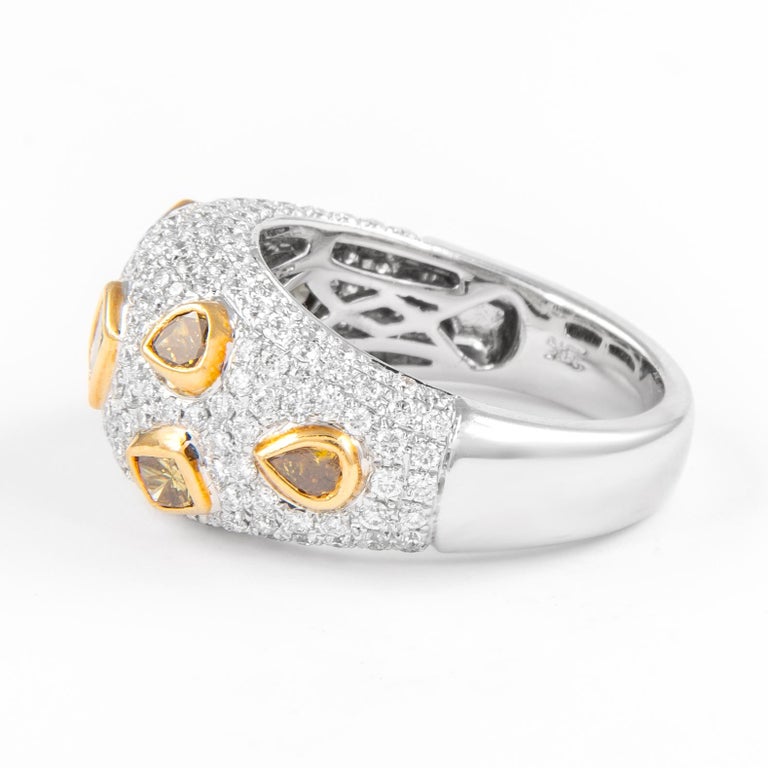 Alexander 2.68ct Fancy Dark Green Brown Multi Diamonds Ring 18k Two Tone For Sale at 1stDibs