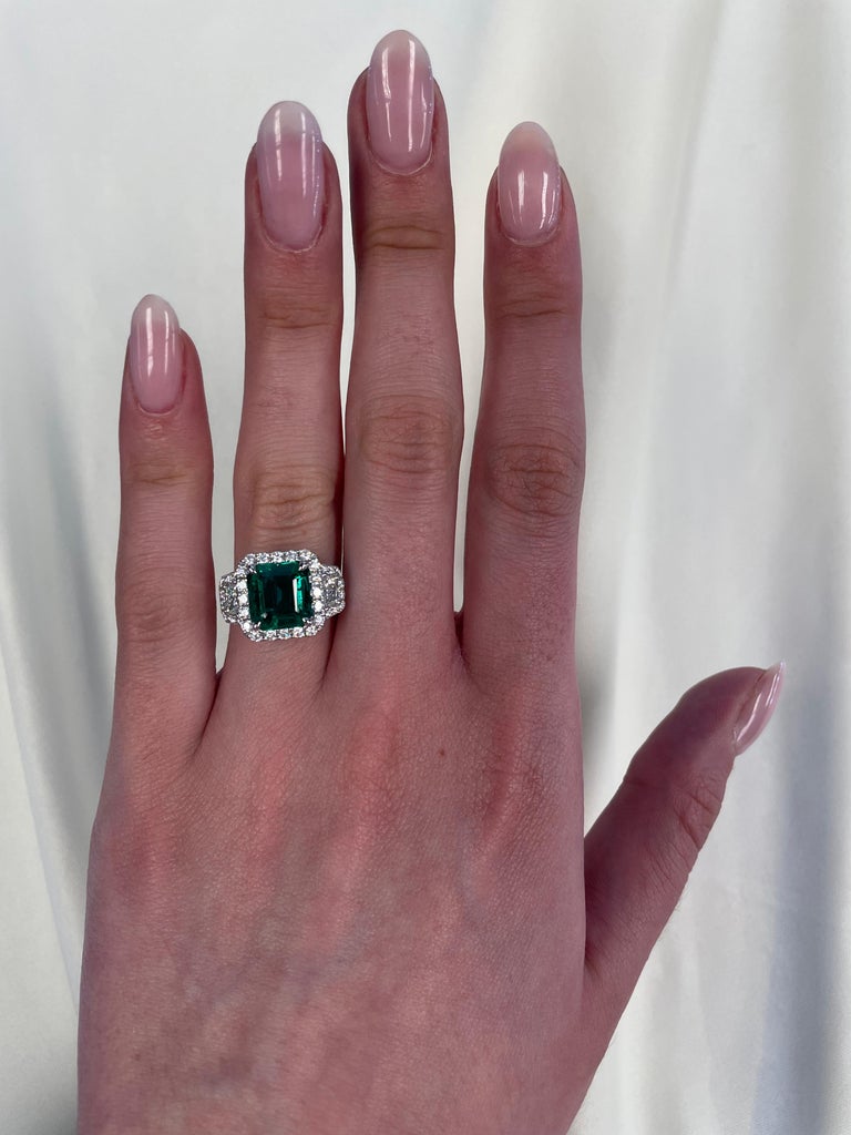 Alexander GIA 2.90ct Emerald with Diamond Three Stone Halo Ring 18 ...