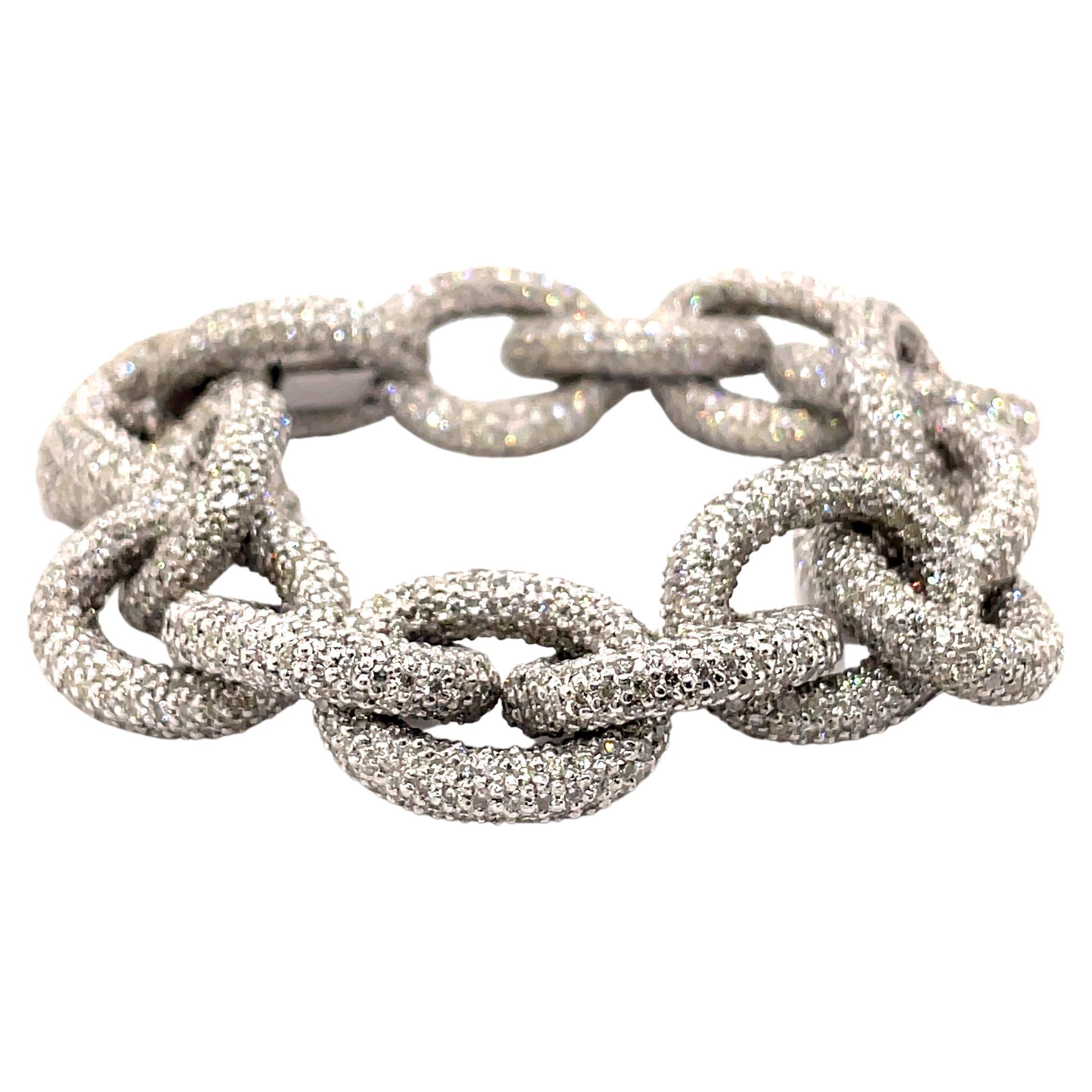 14.47 Carat Diamond Chain Pave and Hammer Finished Bracelet 18 Karat ...