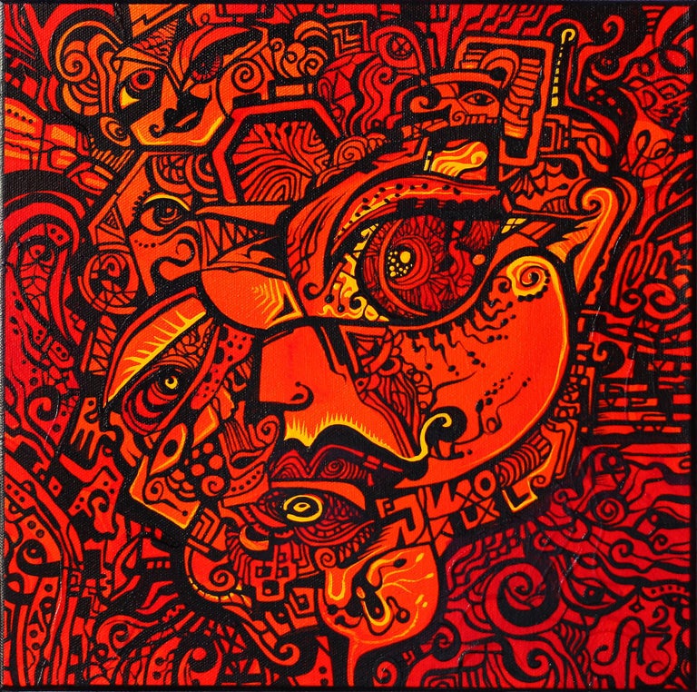Alexander Arshansky - Biomorphic Cubist Painting, "Red Line" For Sale ...