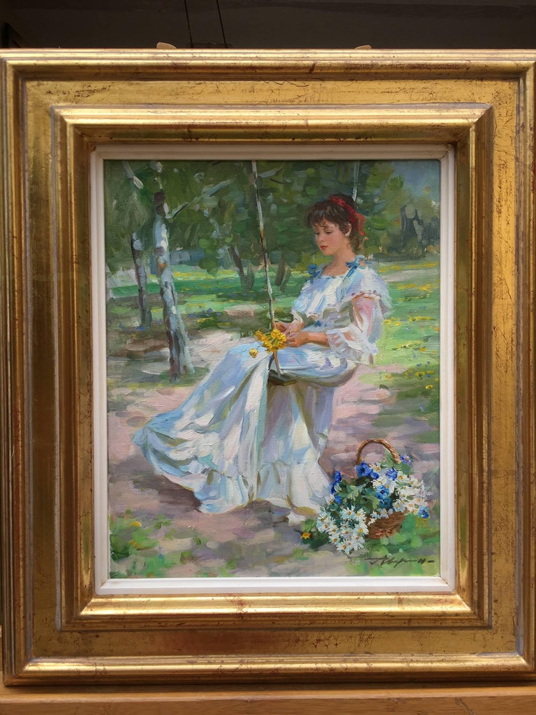 Alexander Averin - "Spring day" garden and lady with flowers. Averin ...