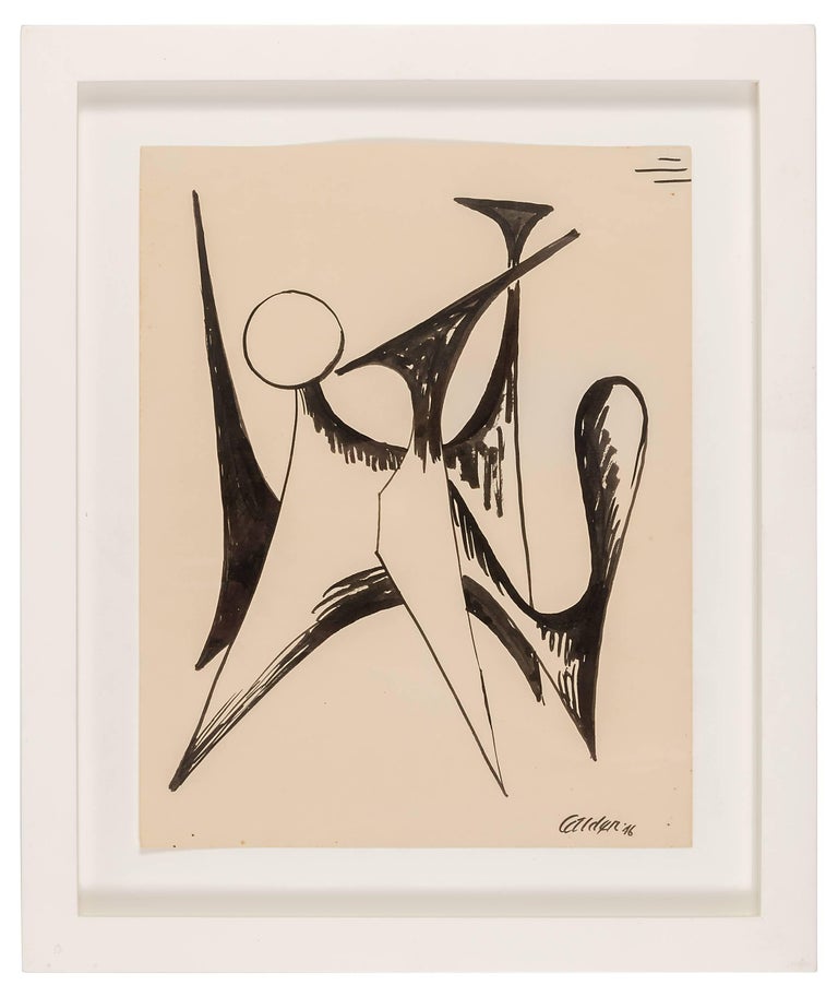 Alexander Calder Signed and Dated India Ink on Paper "Stabile Drawing ...