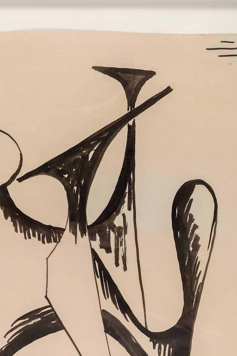 Alexander Calder Signed and Dated India Ink on Paper "Stabile Drawing ...