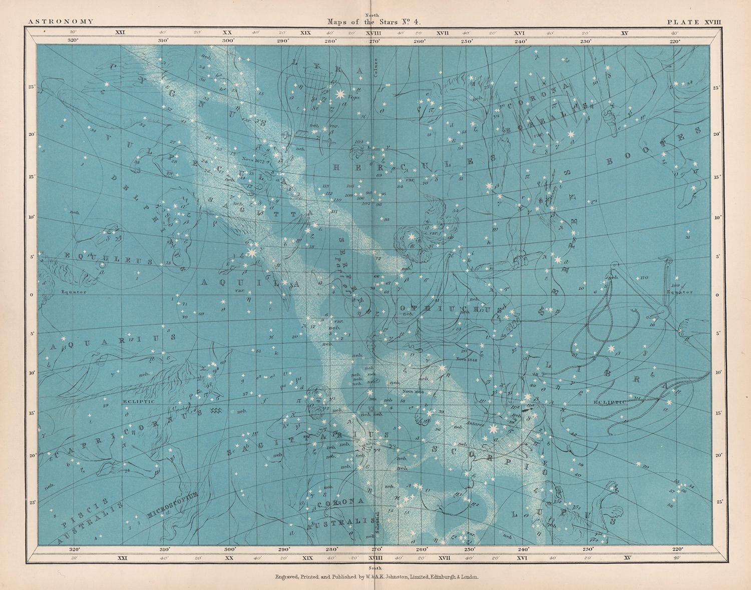 Maps of the Stars. The South Pole. Antique astronomy constellations map ...