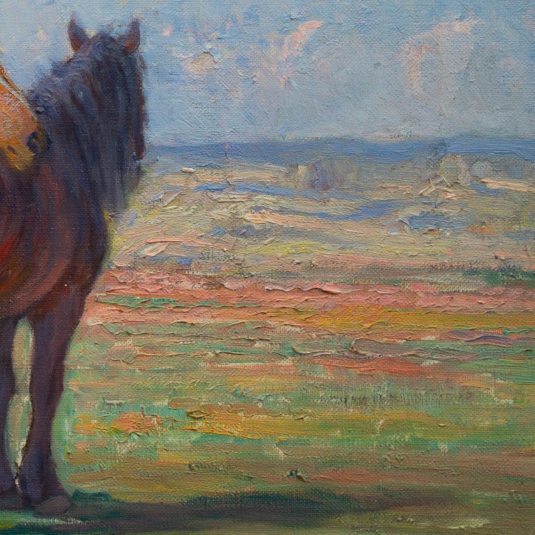 Alexander Langlet - A Team of Horses on a Field by Swedish Artist ...