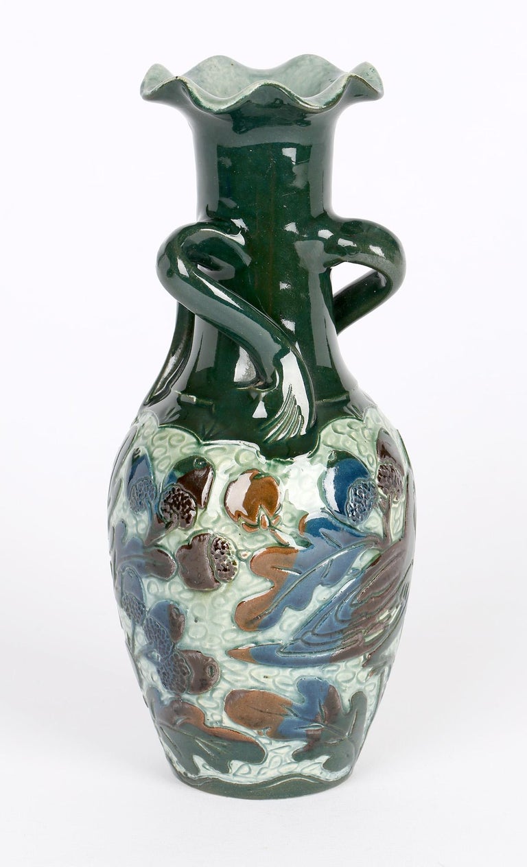 Alexander Lauder Sgraffito Art Pottery Handled Bird Vase For Sale at ...