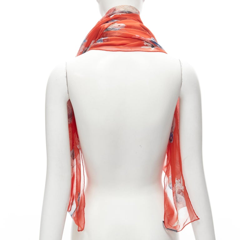 ALEXANDER MCQUEEN 100% silk red koi fish skeleton skull print scarf For ...