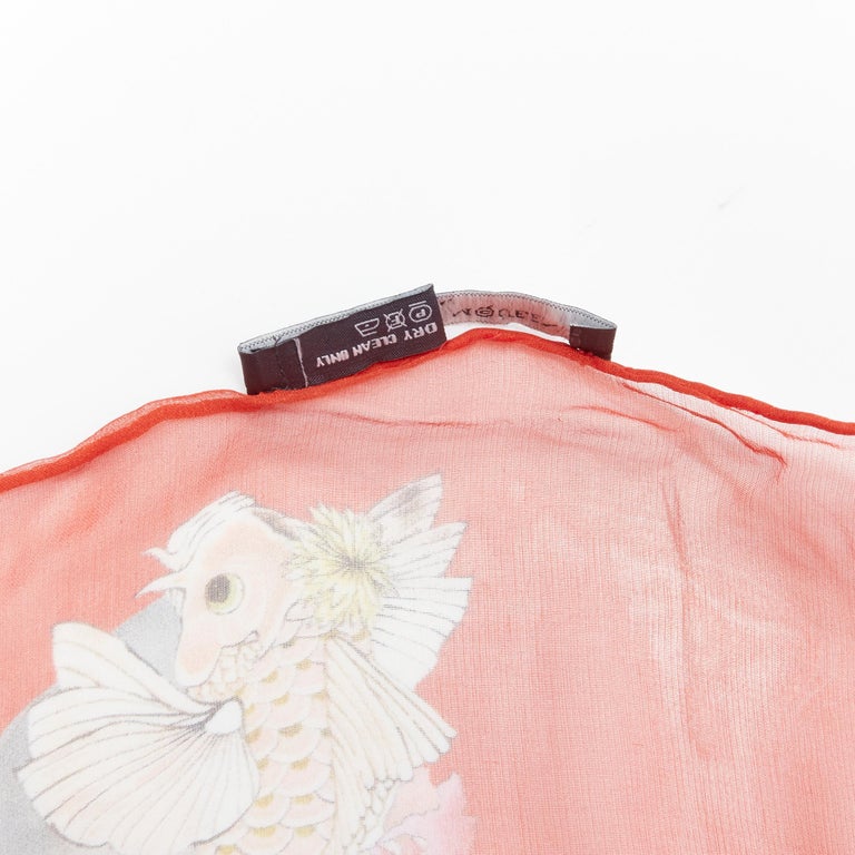 ALEXANDER MCQUEEN 100% silk red koi fish skeleton skull print scarf For ...