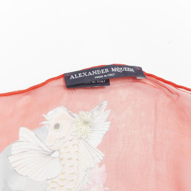 ALEXANDER MCQUEEN 100% silk red koi fish skeleton skull print scarf For ...