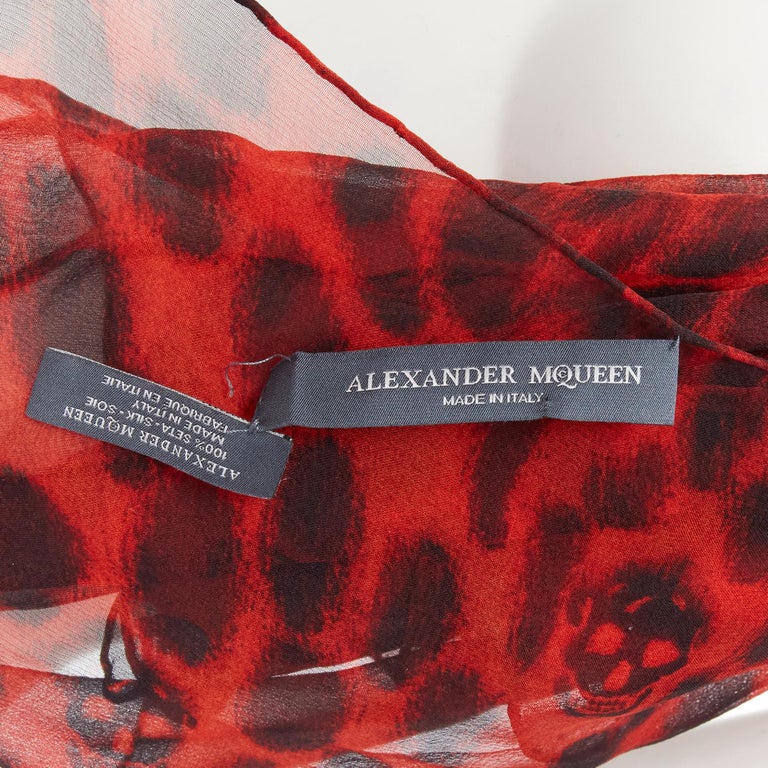 ALEXANDER MCQUEEN 100% silk red leopard spotted skull print scarf For ...