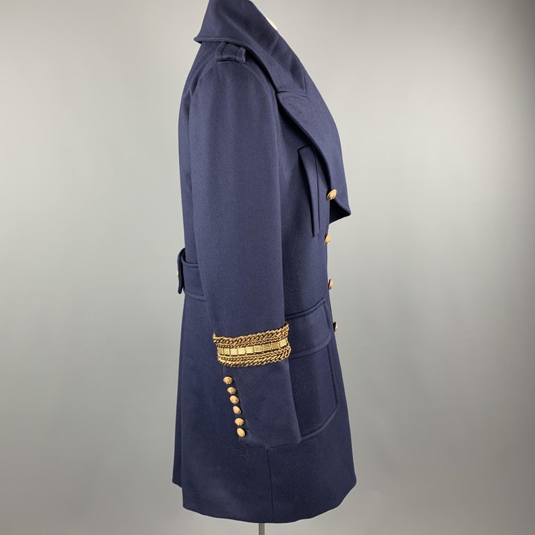 ALEXANDER MCQUEEN 12 Navy Wool Anchor Button Chain Stripe Nautical Coat ...
