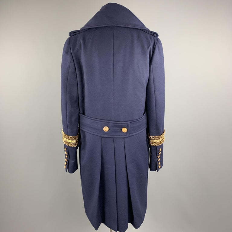 ALEXANDER MCQUEEN 12 Navy Wool Anchor Button Chain Stripe Nautical Coat ...
