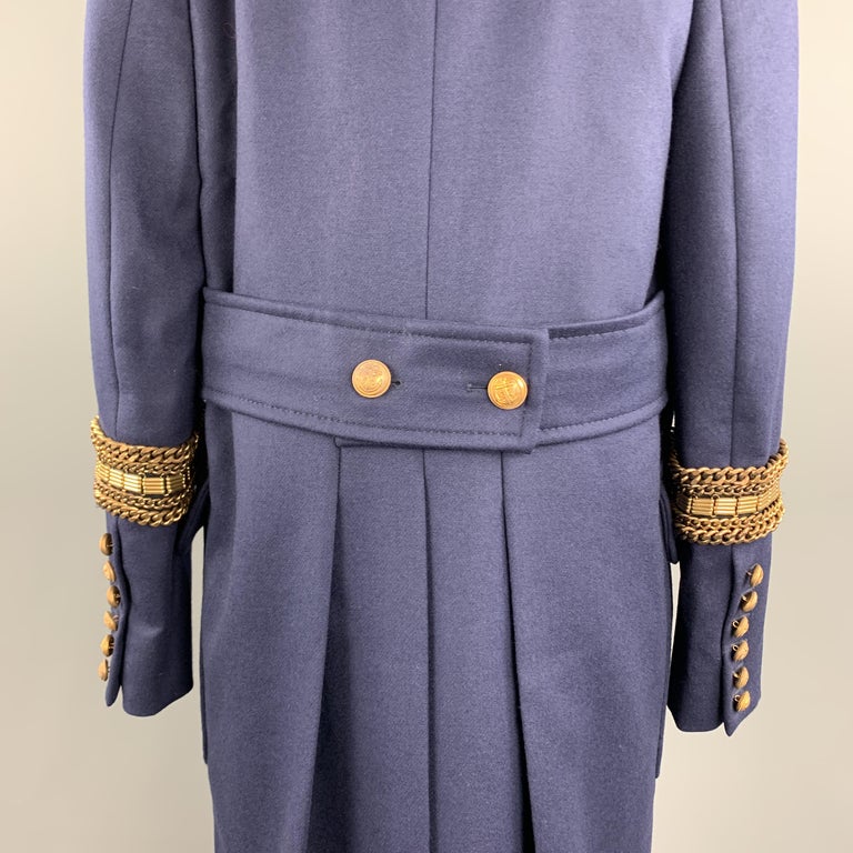 ALEXANDER MCQUEEN 12 Navy Wool Anchor Button Chain Stripe Nautical Coat ...