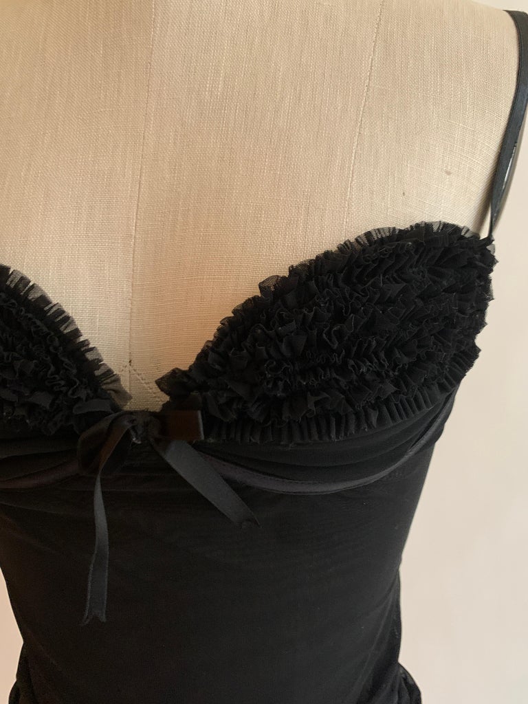Alexander McQueen 2003 Black Mesh Ruffle Bust Tank Top at 1stDibs