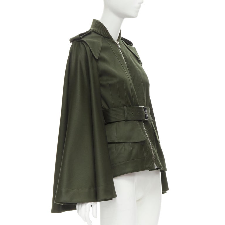 ALEXANDER MCQUEEN 2015 khaki green belted military cape jacket IT38 S ...