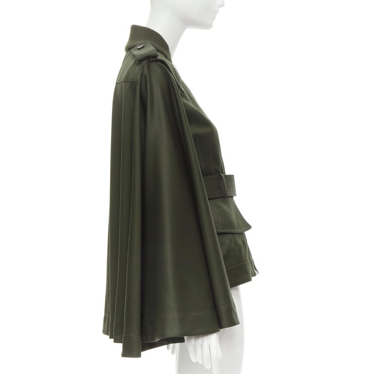 ALEXANDER MCQUEEN 2015 khaki green belted military cape jacket IT38 S ...