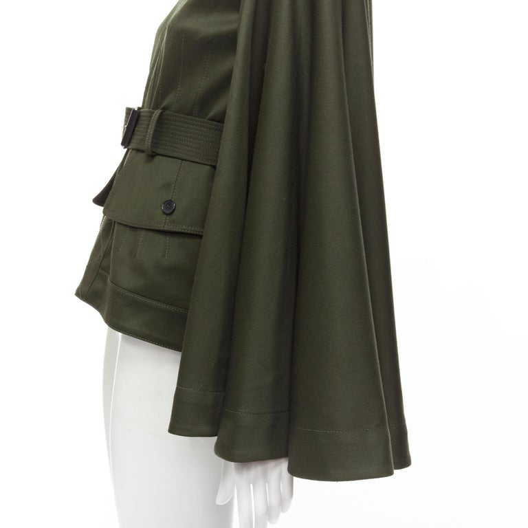 ALEXANDER MCQUEEN 2015 khaki green belted military cape jacket IT38 S ...