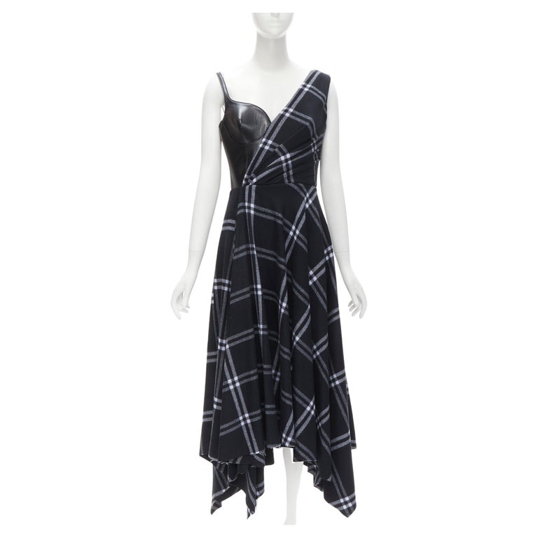 ALEXANDER MCQUEEN 2020 Runway black leather bust navy draped check ...