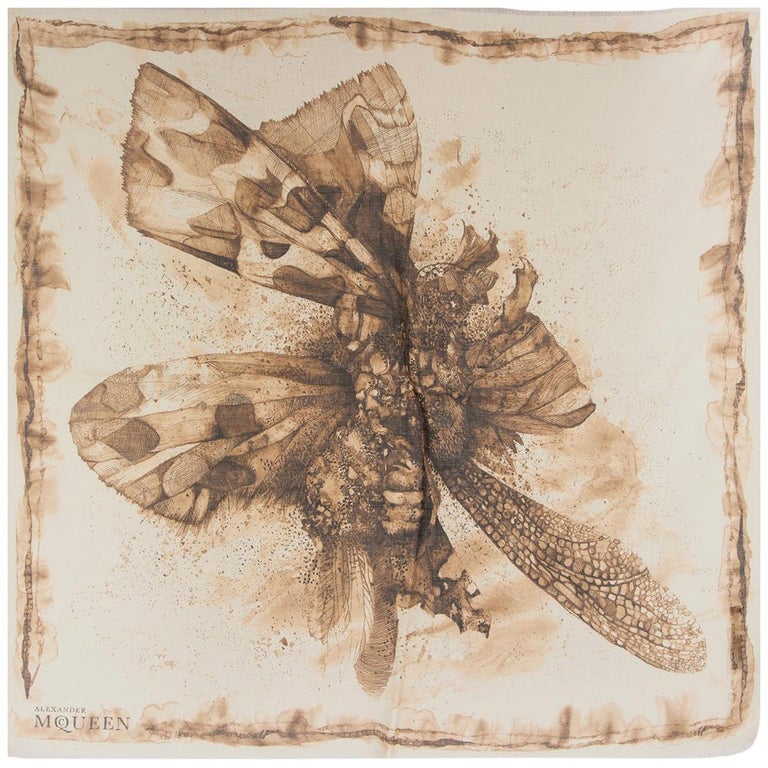ALEXANDER MCQUEEN beige cotton cashmere silk MOTH Scarf at 1stDibs
