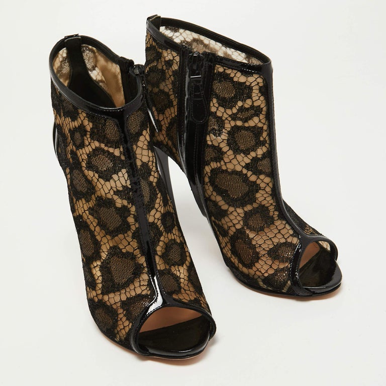 Alexander McQueen Black/Beige Lace And Mesh Peep Toe Booties Size 38 ...