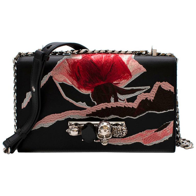 Alexander McQueen Black Embroidered Knuckle Duster Flap Bag at 1stDibs