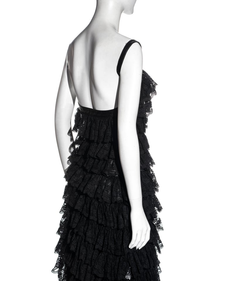 Alexander McQueen black lace and leather evening dress, ss 1999 at 1stDibs