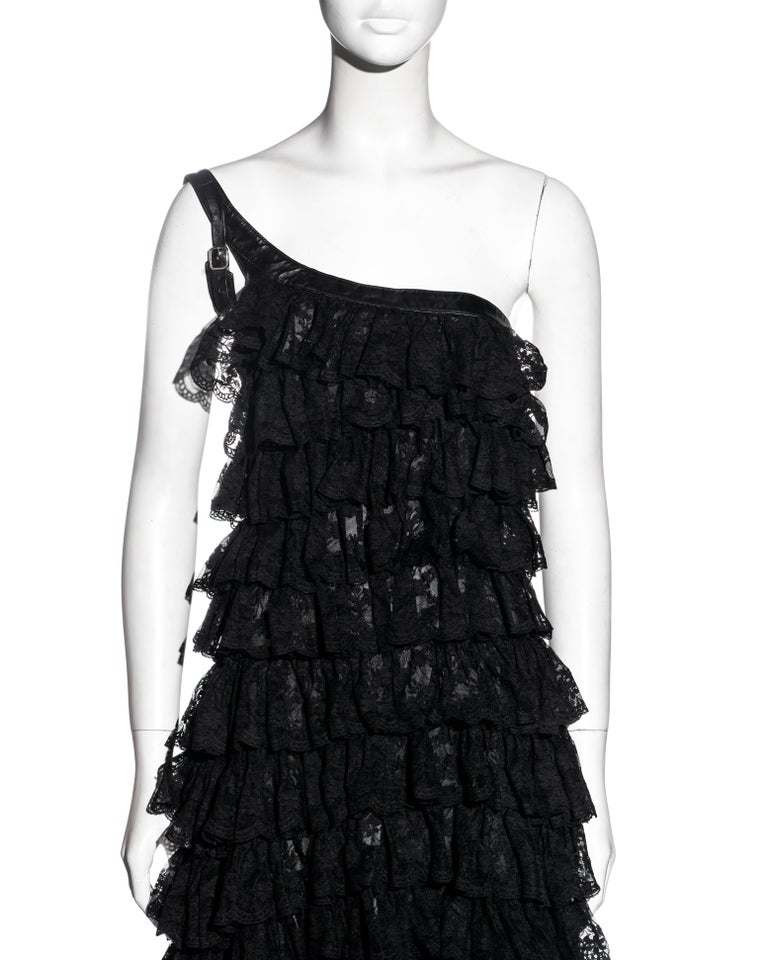 Alexander McQueen black lace and leather evening dress, ss 1999 at 1stDibs