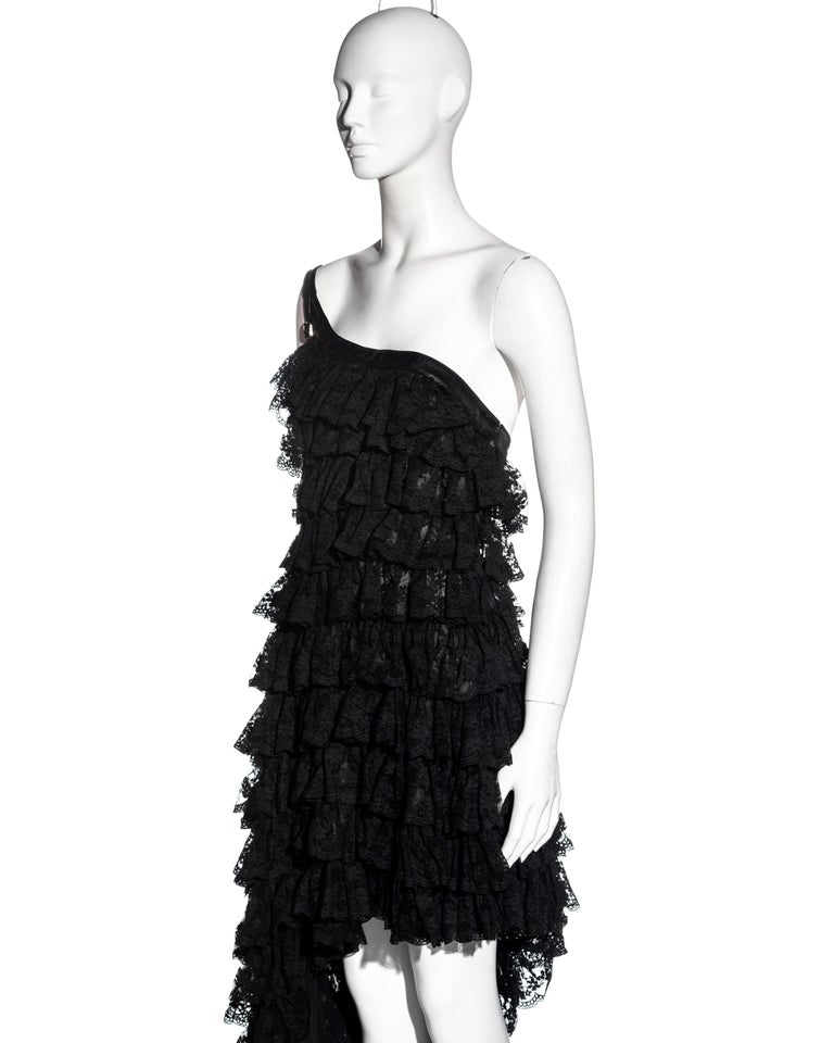 Alexander McQueen black lace and leather evening dress, ss 1999 at 1stDibs