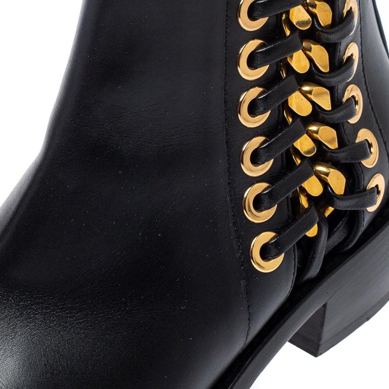 Alexander Mcqueen Black Leather Braided Chain Chelsea Boots Size 36 at ...