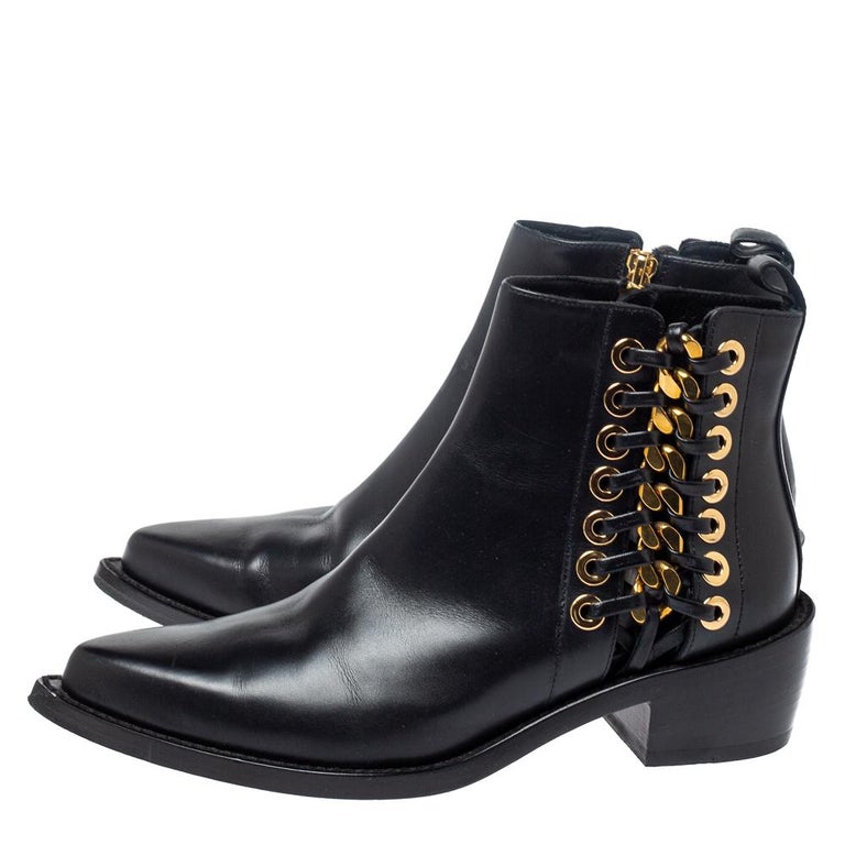 Alexander Mcqueen Black Leather Braided Chain Chelsea Boots Size 36 at ...