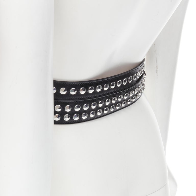 ALEXANDER MCQUEEN black leather silver punk studded double wrap belt ...