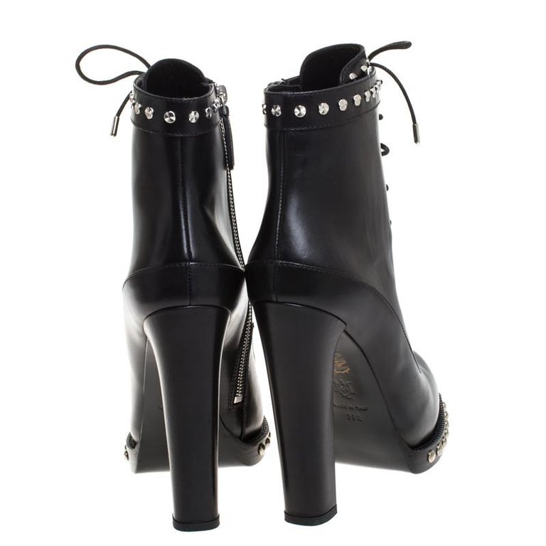 Alexander McQueen Black Leather Studded Ankle Boots Size 39.5 at 1stDibs
