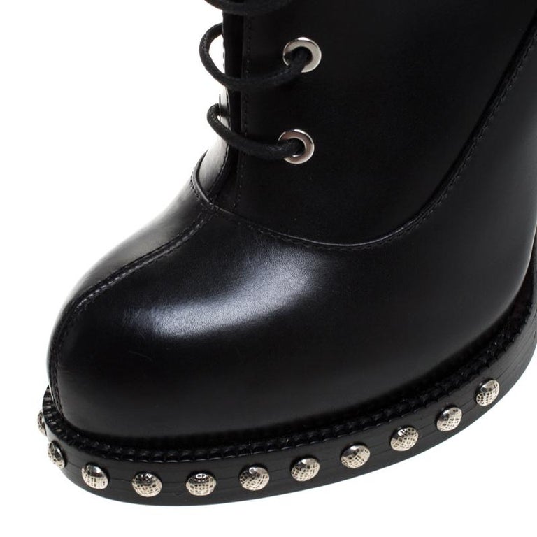 Alexander McQueen Black Leather Studded Ankle Boots Size 39.5 at 1stDibs