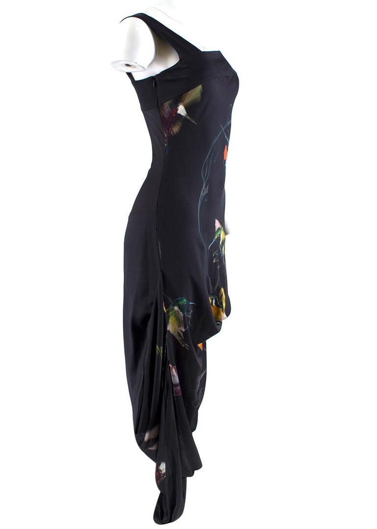 Alexander McQueen Black Silk Humming Bird Print Dress 42 at 1stDibs ...