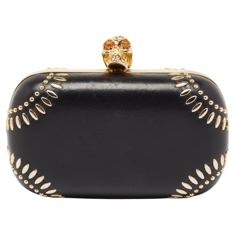 Alexander McQueen Black Studded Leather Skull Lock Clutch at 1stDibs