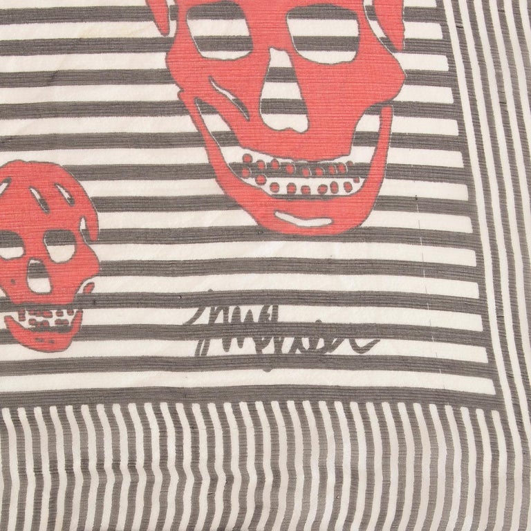 ALEXANDER MCQUEEN black and white silk chiffon STRIPED RED SKULL Scarf ...