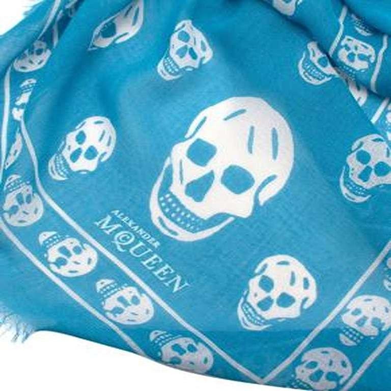 Alexander McQueen Blue and White Skull Scarf For Sale at 1stDibs