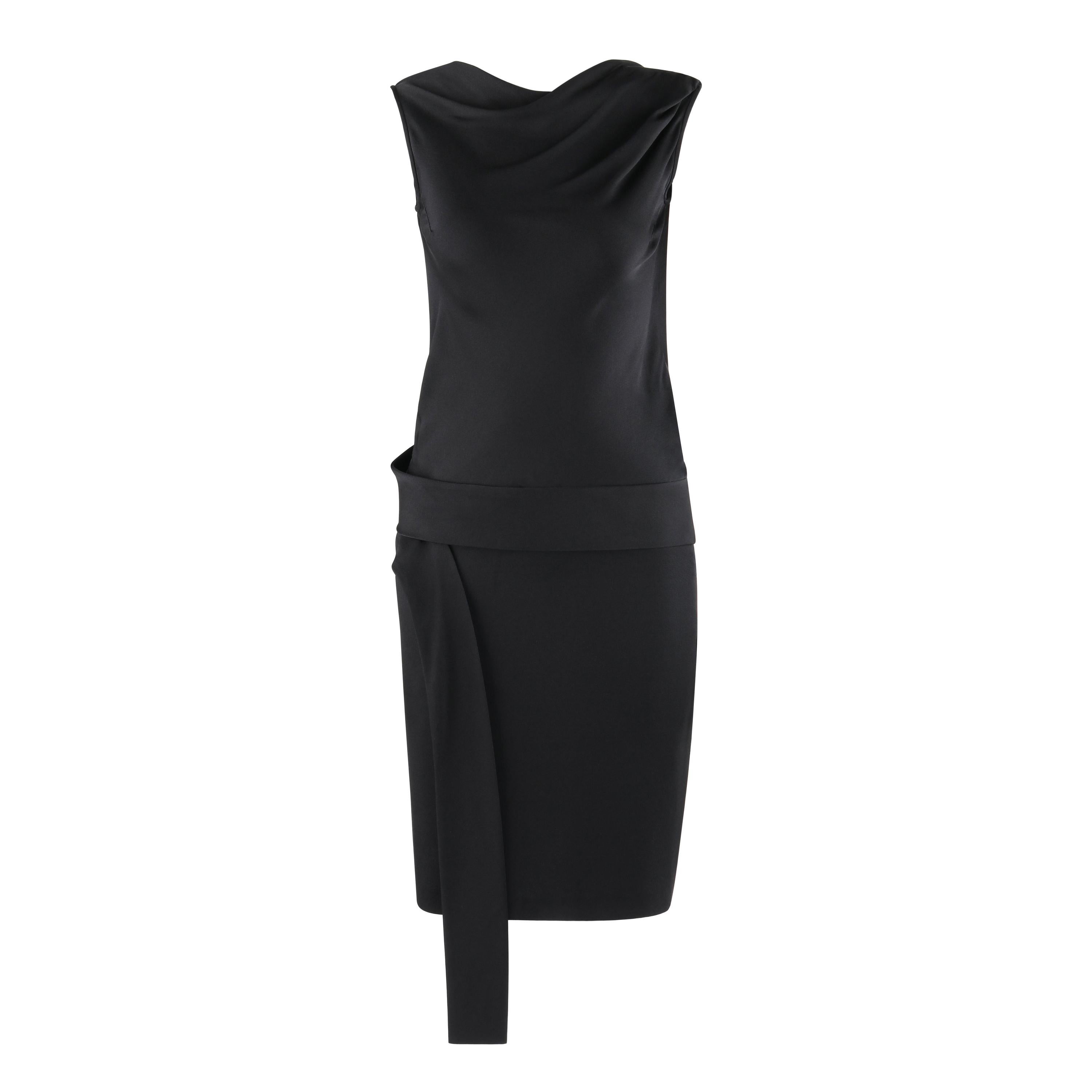 ALEXANDER McQUEEN c. 2007 Black Ribbon Band Silk Drop Waist Sleeveless ...