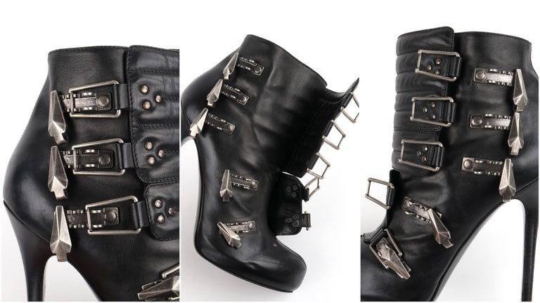 ALEXANDER McQUEEN c.2000s Black Leather Metal Ski Boot Closure Ankle ...