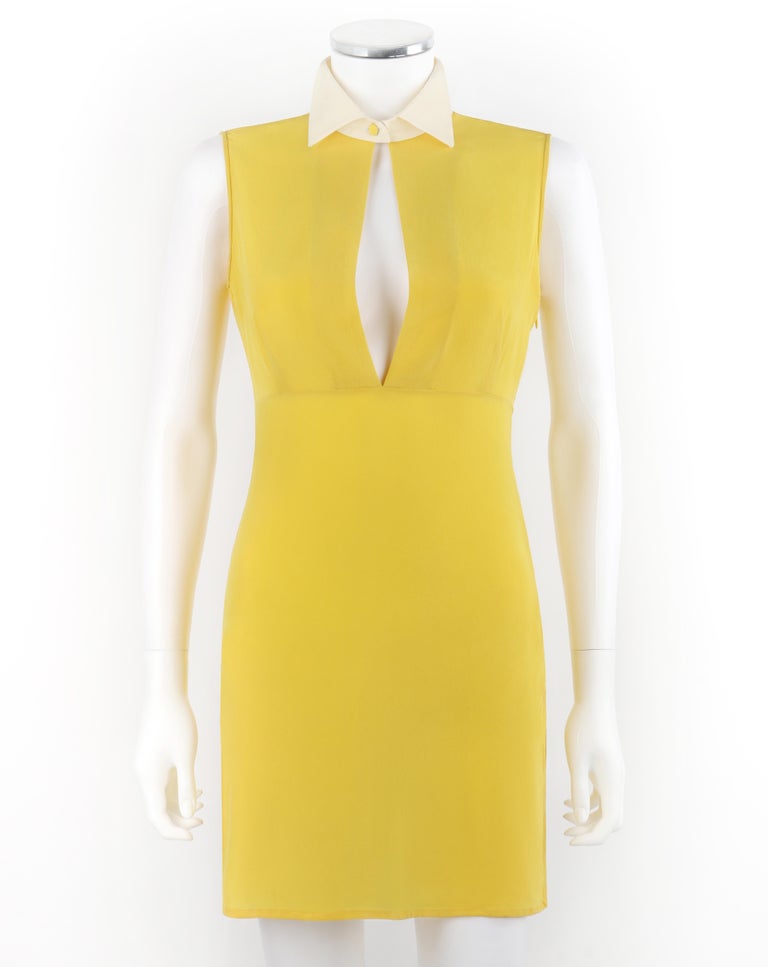 ALEXANDER McQUEEN c.2010 Yellow White Chiffon Keyhole Double Slit Mini ...
