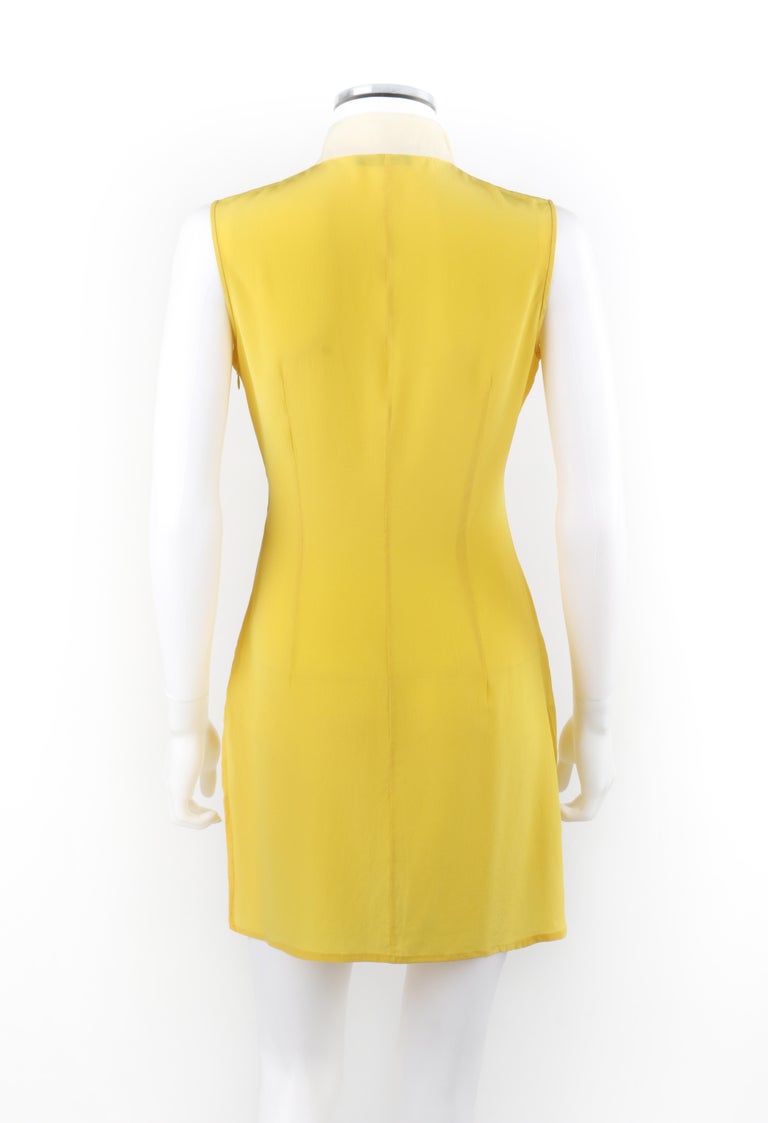 ALEXANDER McQUEEN c.2010 Yellow White Chiffon Keyhole Double Slit Mini ...