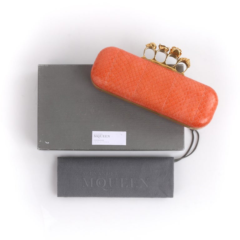ALEXANDER McQUEEN Coral Python Skull Crystal Knuckle Duster Box Clutch ...