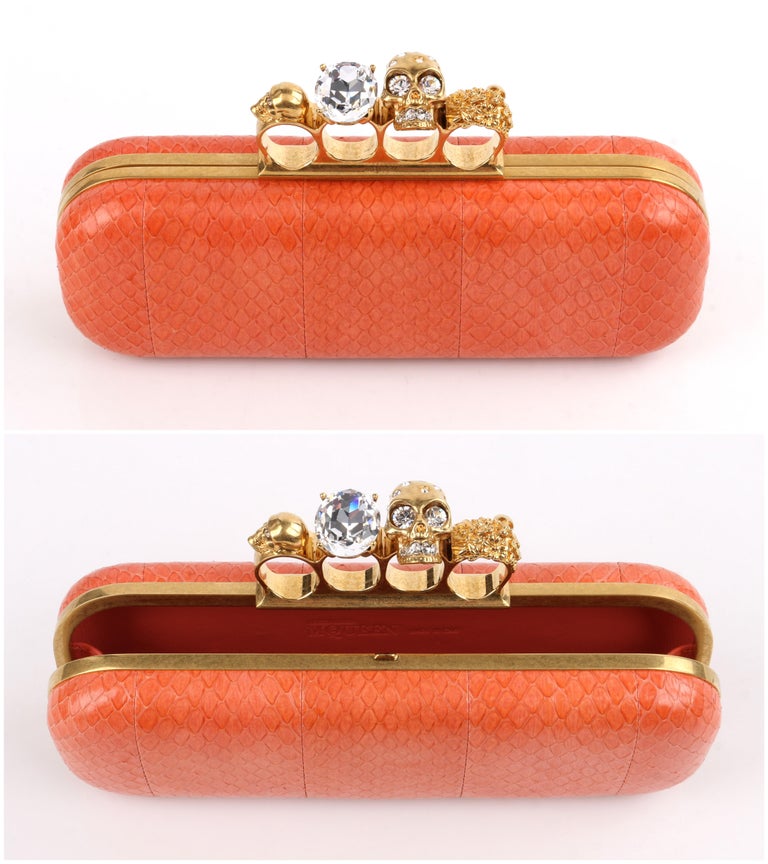 ALEXANDER McQUEEN Coral Python Skull Crystal Knuckle Duster Box Clutch ...