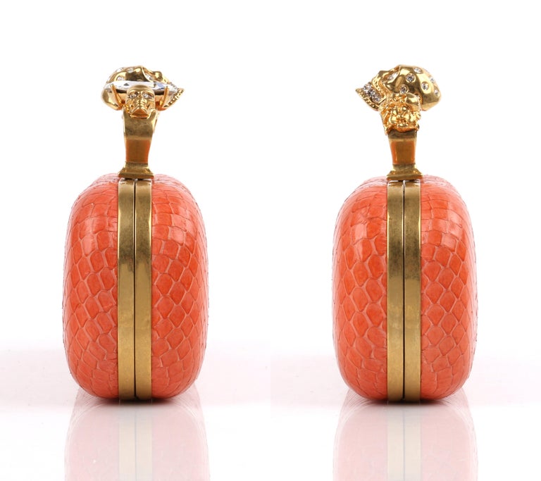 ALEXANDER McQUEEN Coral Python Skull Crystal Knuckle Duster Box Clutch ...